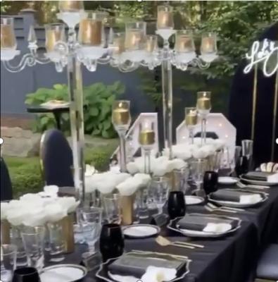 China 5 Arms Piece Cristal Vidro Candelabra Tubos Centrais Decoração de Eventos 110CM à venda