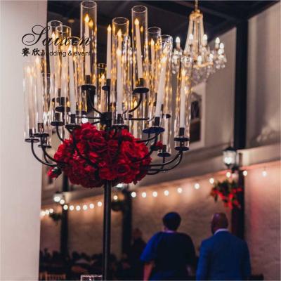 China ZT-361B Gorgeous strong 25 arms black metal candle holder  for wedding decorations for sale