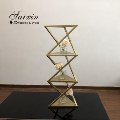 China ZT-535 Saixin triangle gold metal flower stand for wedding table centerpieces for sale