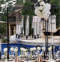 China Saixin custom  black metal frame with hanging chandelier candle holder for wedding tables centerpiece for sale