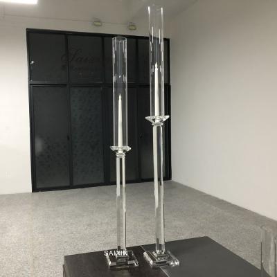 China Luxury Crystal Candle Holders Wedding Centerpiece Tall Chimney 90CM for sale