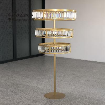 China 3 Three Layer Crystal Gold Wedding Flower Stands Decoration Centerpieces Tall 150cm for sale