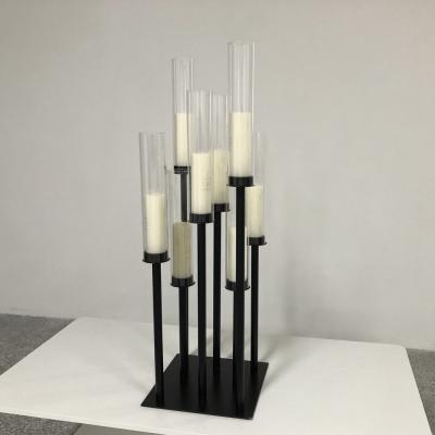 China Taper Antique Metal And Crystal Candelabra Gold Black Stick Candle Holders 5 Arm for sale