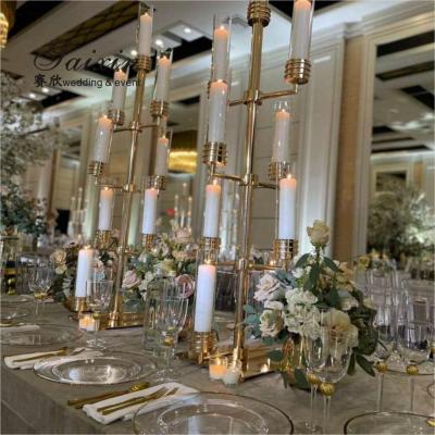China Gold Metal And Crystal Candelabra Party Electroplating Shiny Candle Stand 160cm for sale