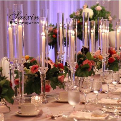China Hot ! 3 piece set tall crystal Hurricane candle holder for  wedding table decoration for sale