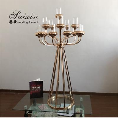 China 16 Arm Gold Wedding Metal And Crystal Candelabra Tall 140CM for sale