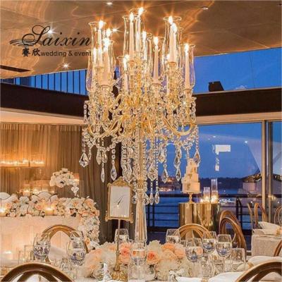 China 13 Arms Flower Gold Metal Candelabra Wedding 130CMx68cm for sale