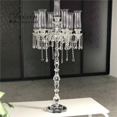 China Hot custom wedding decoration centerpieces long stem 7 arms  crystal candle holder for sale