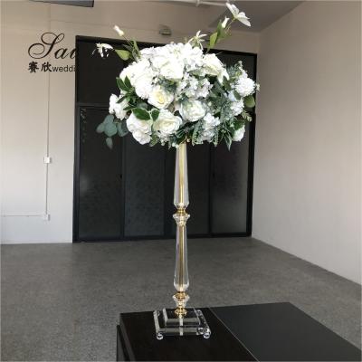 China Saixin custom wedding event decoration gold centerpiece crystal pillar flower stands for sale