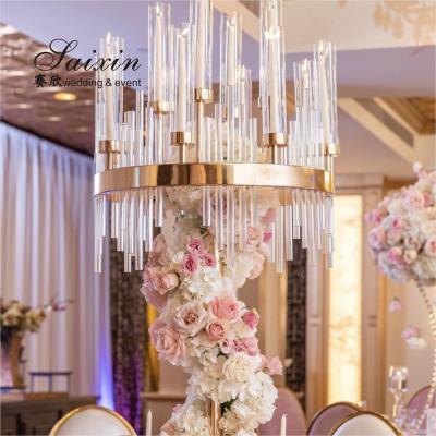 China ZT-435 Beautiful large candelabra gold crystal candle holder for wedding table decoration for sale