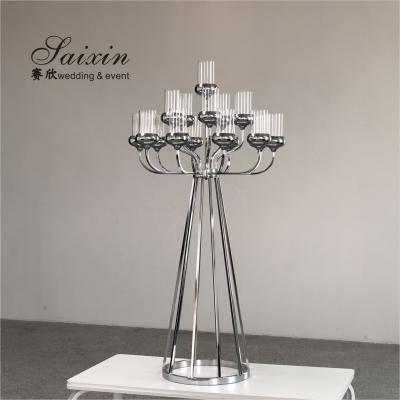China New ZT-398 unique 15 arms silver Metal wedding table candle stand for sale