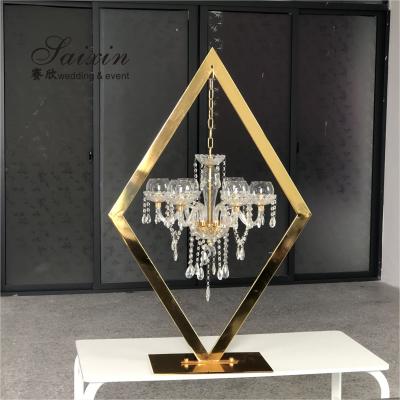 China ZT-407 New Gold diamond stand with Hanging Crystal candles holder for wedding table top centerpiece for sale