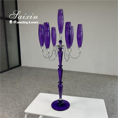 Cina Chicco centro della cerimonia di nozze 7 braccia candelabro di cristallo viola per la decorazione dell'evento in vendita