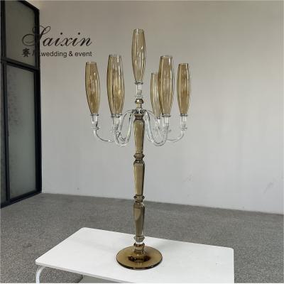 Cina ZT-593B Saixin grande 7 braccia cristallo candelabro chic grigio fumo colorato per i centripiedi del matrimonio in vendita