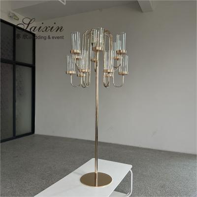 China New Tall Gold Candle Stand Metal Candelabra For Wedding Centerpieces Te koop