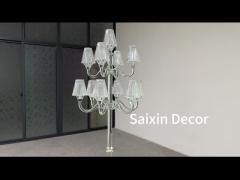Hot Sale Event Decoration 11 Arms Crystal Candelabra com sombra de vidro para peças centrais do casamento