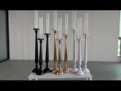 Fabriek Custom Verschillende kleuren Glaspotten Hoge metalen kandelaars Voor bruiloftscenters