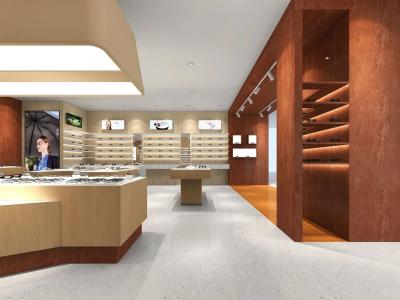 China Full Set Wooden Optical Eyewear Display Cabinet with Eco-Friendly Stable Wood Composite and Customizable Luminous Brand Logo for Eyeglass Boutique for sale