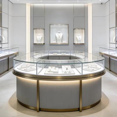 China Factory Direct High Gloss Metal Frame Jewelry Display Cabinet LED Lighted Showcase for sale