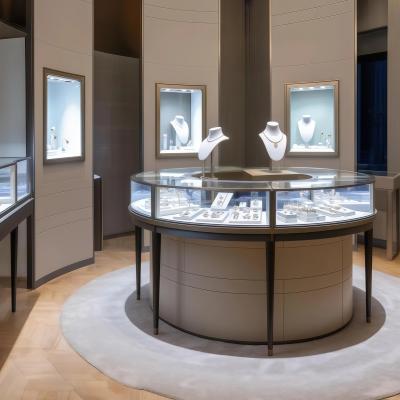 China Retail Jewelry Display Cabinets Eco-Friendly Heavy Duty Glass Counter with LED Lighting for Jewelry Store Interior Projects for sale