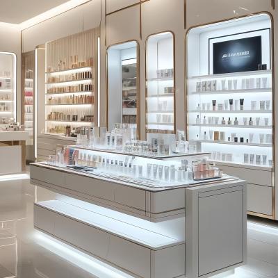 China Customizable Cosmetic Display Wall Shelf and Counter Set for Beauty Retail Shop for sale