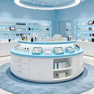 China Custom Retail Cosmetic Display Shelf With Led Lighting Fashion Cosmetic Store Design for Perfume Shop Decoration for sale
