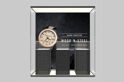 China Wall Recessed Mens Watch Display Case Poster Backboard 360° Panoramic Cabinet for sale