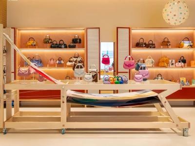 China Cream Light Wood Luxury Showcase Minimal Daily Colorful Handbag Display Case for sale
