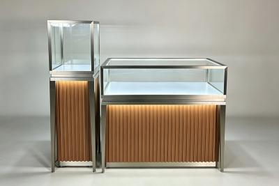 China Stainless Steel Jewelry Showcase Display with Built-in LED Lighting and Lockable Glass Cabinet for sale