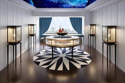 China Luxury Jewelry Showcase with Full-Store Customization in Light Luxury European Style and Hidden Built-in LED Lighting for sale