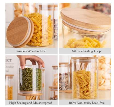 Cina Alte bottiglie del barattolo di immagazzinamento nel vetro borosilicato di Novolink con i coperchi di bambù in vendita