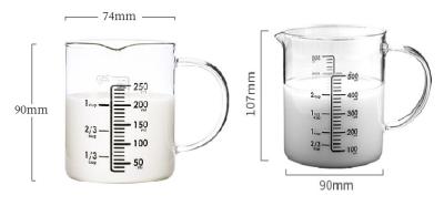 Cina 250ml 500ml ha graduato la cassaforte della testa della stufa dell'insieme della tazza del vetro borosilicato in vendita