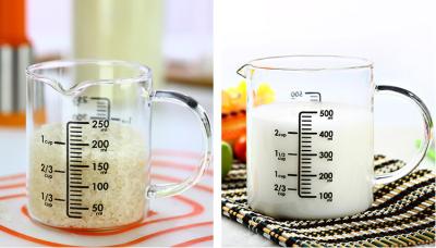 Cina 250ml 500ml ha graduato la cassaforte della testa della stufa dell'insieme della tazza del vetro borosilicato in vendita