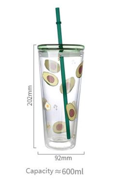 Cina La chiavetta Glass Cup Double del borosilicato ha murato con il coperchio e la paglia in vendita