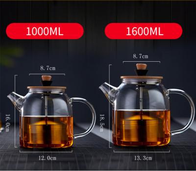 Cina Novolink OEM 1000ML 1600ML Teiera in vetro borosilicato alto con infusore SS e coperchio in bambù in vendita