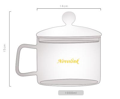 Cina Ciotola in vetro da 1000 ml con manico Stoviglie in vetro borosilicato alto in vendita