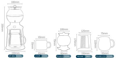 Cina Teiera in vetro borosilicato resistente al calore da 900 ml, 6 x 150 ml, set da tè con motivo verticale in vendita