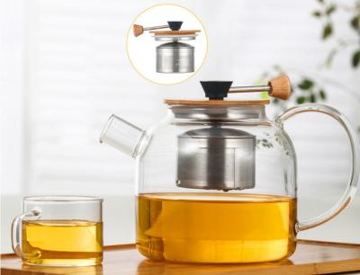 Cina Novolink OEM 1000ML 1600ML Teiera in vetro borosilicato alto con infusore SS e coperchio in bambù in vendita
