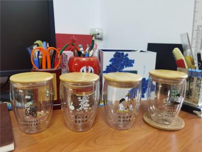 Cina Tazza isolata in vetro borosilicato da 350 ml a doppia parete con coperchio in bambù in vendita