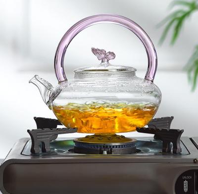 Cina Teiera in vetro borosilicato alta Novolink OEM 650ML con infusore a corda SS e manico in vetro verde giada in vendita