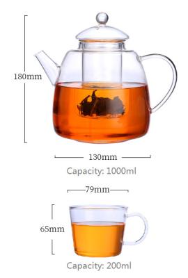 Cina La macchinetta del caffè del tè del vetro borosilicato ha messo 1000ml le tazze della teiera 4x200ml in vendita
