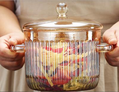 Cina vetro trasparente del modello della zucca 2L che cucina i vasi con il coperchio e le maniglie doppie in vendita