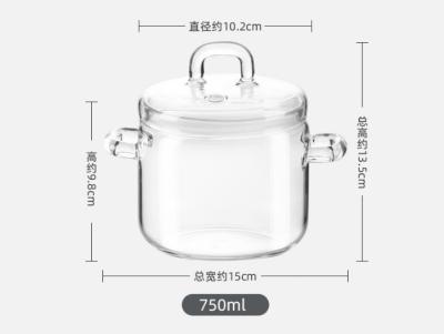 中国 ふた200ml 500ml 750mlの容積が付いている二重ハンドルのホウケイ酸ガラスの鍋 販売のため