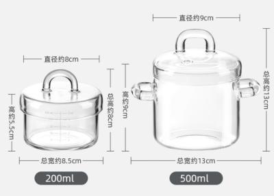 中国 ふた200ml 500ml 750mlの容積が付いている二重ハンドルのホウケイ酸ガラスの鍋 販売のため