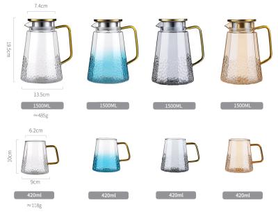 Cina la caraffa del vetro borosilicato di 1500ml 420ml ha messo di 9 con il coperchio del filtro degli ss in vendita