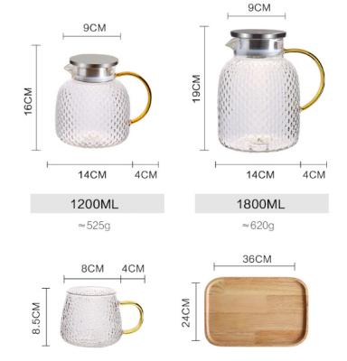 Cina Brocca in vetro borosilicato resistente al calore, 1200 ml, teiera da 400 ml, set da 8 in vendita