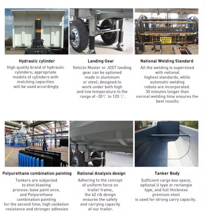 Factory Hydraulic Cylinder 3 Axles 60 Tons Rear Tipper Semi Truck Trailer Dump Truck Semi Trailer