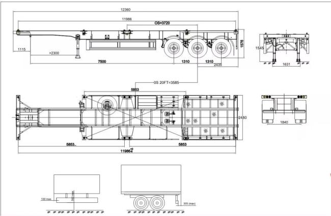 Container 3 Axles 40FT Skeleton Semi Trailer