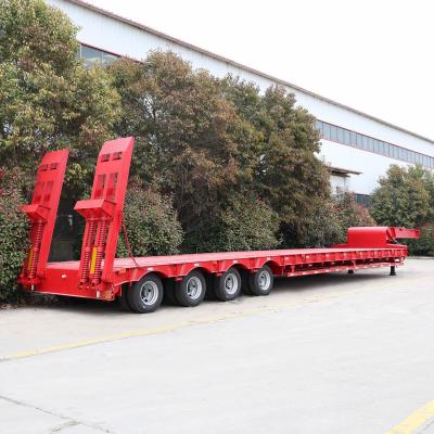 China Semi-Trailer 80 Tons Payload 4 Axles Lowbed Truck with Triangle/Double Coin Tires for sale