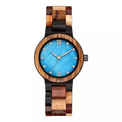 Cina Bianco blu dell'orologio 3BAR del quadrante di legno femminile di legno a 1,65 pollici del quarzo in vendita